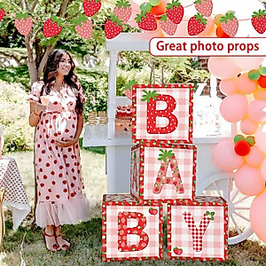Lopeastar Strawberry Baby Shower Decorations Baby Boxes Banner Set, Berry Sweet Baby Boxes with Letters for Baby Shower Blocks Strawberry Banner Party Decorations