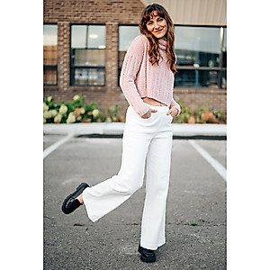 GRAPENT Women's Bright White Wide Leg Jeans, Size L