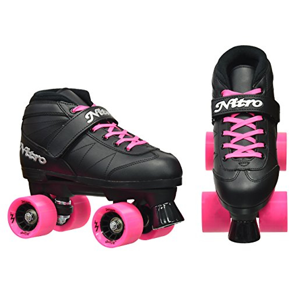 Epic Skates Super Nitro Indoor/Outdoor Quad Speed Roller Skates, Black/Pink, Adult 7