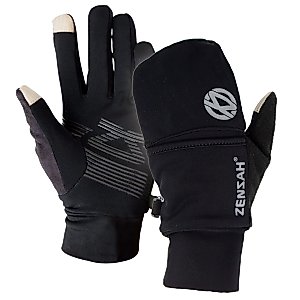 Zensah Convertible Running Mittens and Gloves - Warm Touchscreen Cold Winter Gloves for Women and Men (Black, Medium)