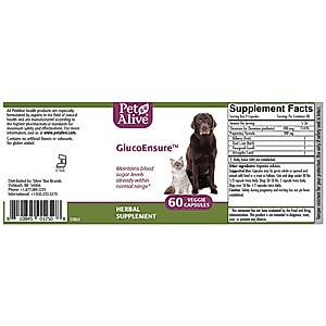 PetAlive GlucoEnsure - All Natural Herbal Supplement for Maintaining Blood Sugar (Glucose) Levels Already in The Normal Range in Pets