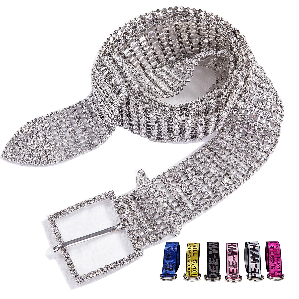 Barry.Wang Rhinestone Belt for Women Western Cowgirl Bling Studded Silver Diamond Belt for Jeans Pants Sash Body Chains
