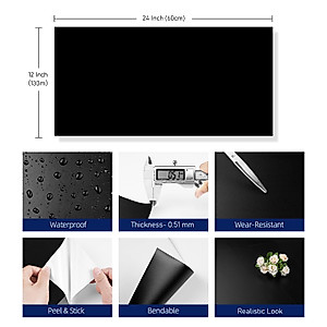 FunStick 12"x24" Peel and Stick Floor Tile Waterproof Black Vinyl Flooring Planks Peel and Stick Flooring Tiles for Bathroom Floor Tile Sticky Tiles for Kitchen Laminate Flooring Bedroom Laundry 5 Pcs