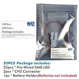 ZZHOB 25PCS Pre-Wired 0805 SMD LEDs(Light Mode: Continuous Green Light) Micro LED Light Emitting Diode + Connector & Battery Holder (Green, 25pcs)