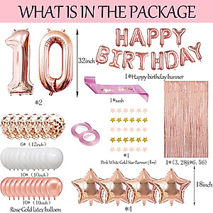 Fancypartyshop 10th Birthday Decorations - Rose Gold Happy Birthday Banner and Sash with Number 10 Balloons Latex Confetti balloons Ideal for Girl 10 years old birthday (10th birthday) Rose Gold