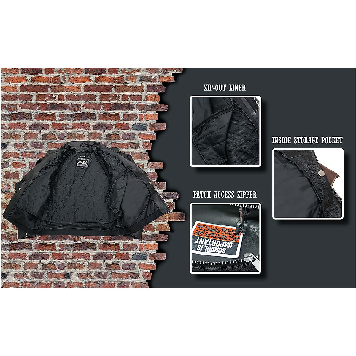 EVENT LEATHER EL5411 Men's Black Classic Side Lace Motorcycle Leather Jacket – Motorcycle Riding Jackets - X-Large