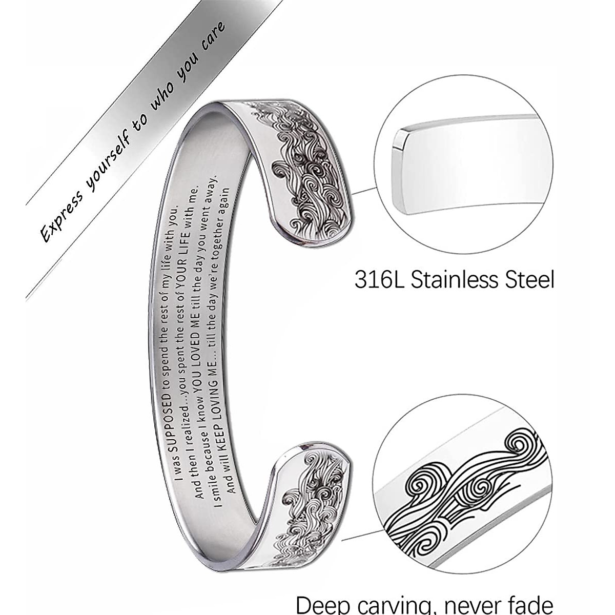 Jojomina To My Husband In Heaven Memorial Bracelet, Engraved Remembrance Sympathy Cuff Bangle Bracelet I Was Supposed to Mantra Cuff Bangle for Loss of Husband