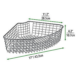 mDesign Wire Basket for Corner Cabinet Lazy Susan with Front Handle - Kitchen Cabinet, Shelf, and Pantry Corner Bin - 1/4 Wedge Organizer for Lazy Susan - Concerto Collection - 2 Pack - Graphite Gray