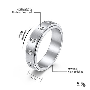 SSZYU Stars Moon Inlaid Zircon Stainless Steel Inspirational Ring for Women Men-Keep Fucking Going Graduation Mantra Inspirational Rotating Rings Band Spinner Ring Stars Moon Ring Black Size 7