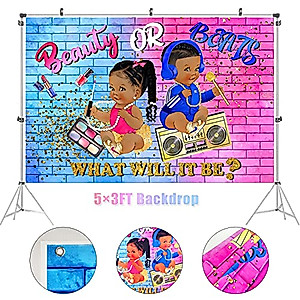 Gender Reveal Decorations,Gender Reveal Party Supplies,Beauty and Beats Reveal Backdrop Sign for Navy and Blush Baby Shower Party Supplies