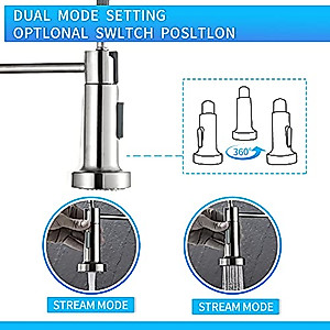 KSUCBOHAR Brushed Kitchen Faucet with Pull Down Sprayer, Solid Brass Single Handle High Arc Spring Pull Down Kitchen Sink Faucet Without Bottom Plate, Brushed