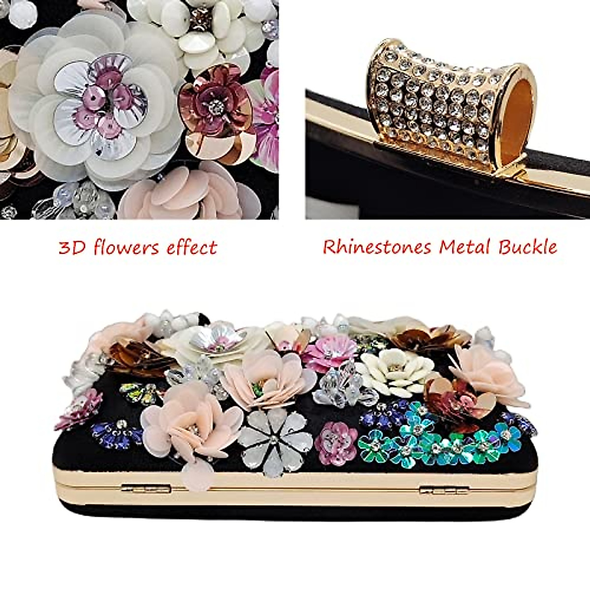 Women Floral Evening Clutch Bag Bride Purse Flower Wedding Handbags Party Prom Chain Bag