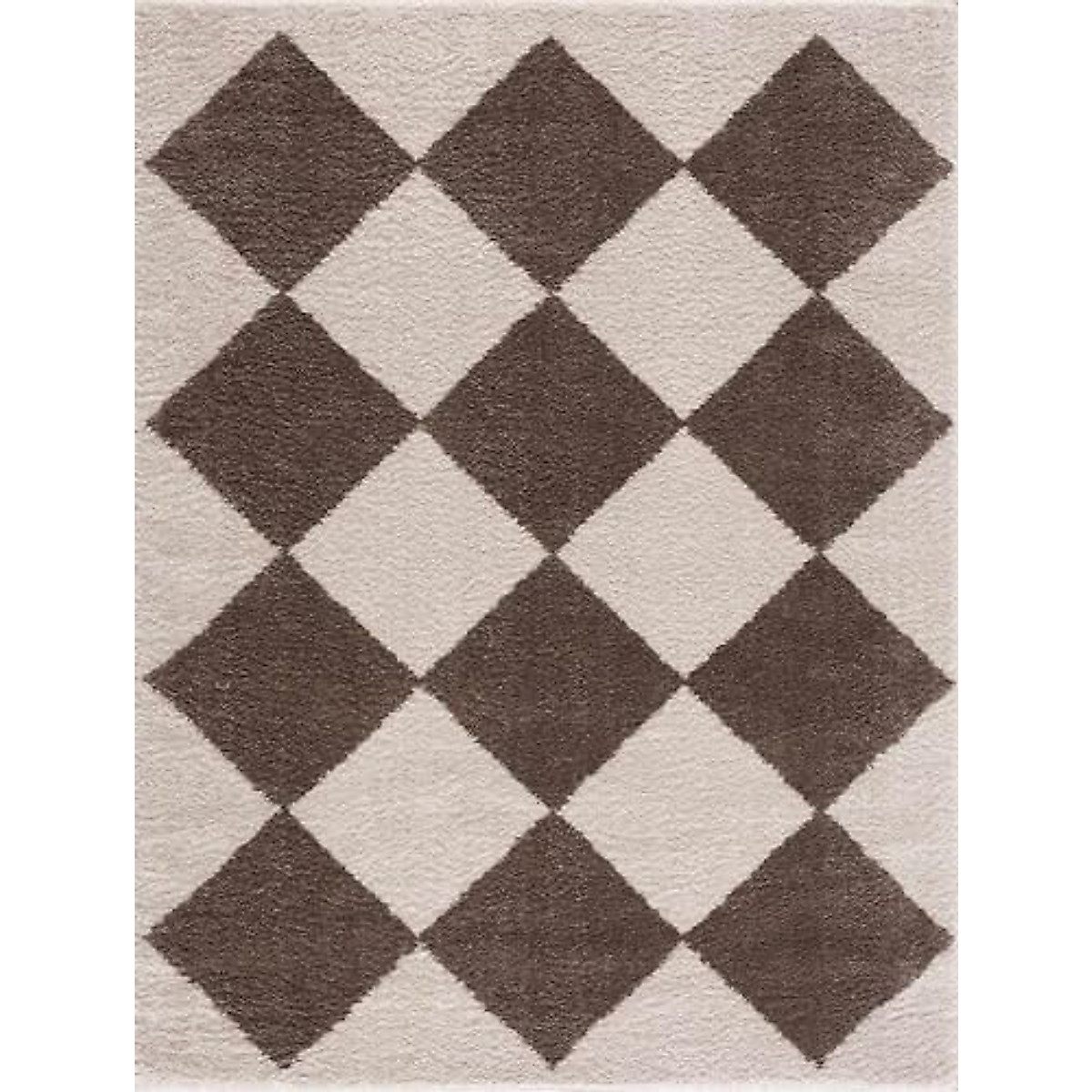 Hauteloom Arilla Modern Geometric Diamond Area Rug for Living Room, Bedroom - Machine Washable Area Rug - Contemporary Soft Cozy Shag Rug - High Pile - Peach, Dark Brown - 6'7" x 9' (6x9)