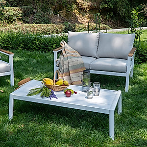 LebenLiebe Patio Furniture Set Outdoor Loveseat Sofa Aluminum 2 Seater Sofa with Beige Cushions All Weather Conversation Set for Garden Balcony, White Frame