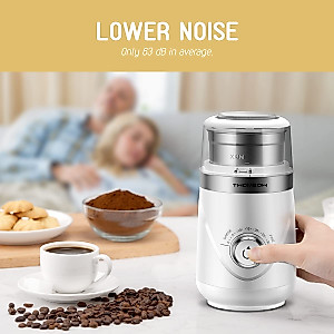 TWOMEOW White Electric Coffee Grinder Adjustable, Spice Grinder and Coffee Bean Grinder with 1 Removable Stainless Steel Bowl, Suitable for French Press, Cold Extraction and Espresso Grinder