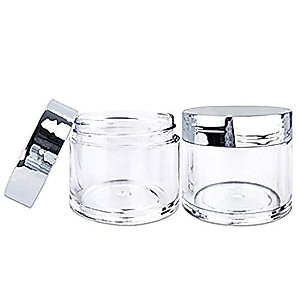 Beauticom 12 Piece 1 oz. USA Acrylic Round Clear Jars with Flat Top Lids for Creams, Lotion, Make Up, Cosmetics, Samples, Herbs, Ointment (12 Pieces Jars + Lids, Silver)