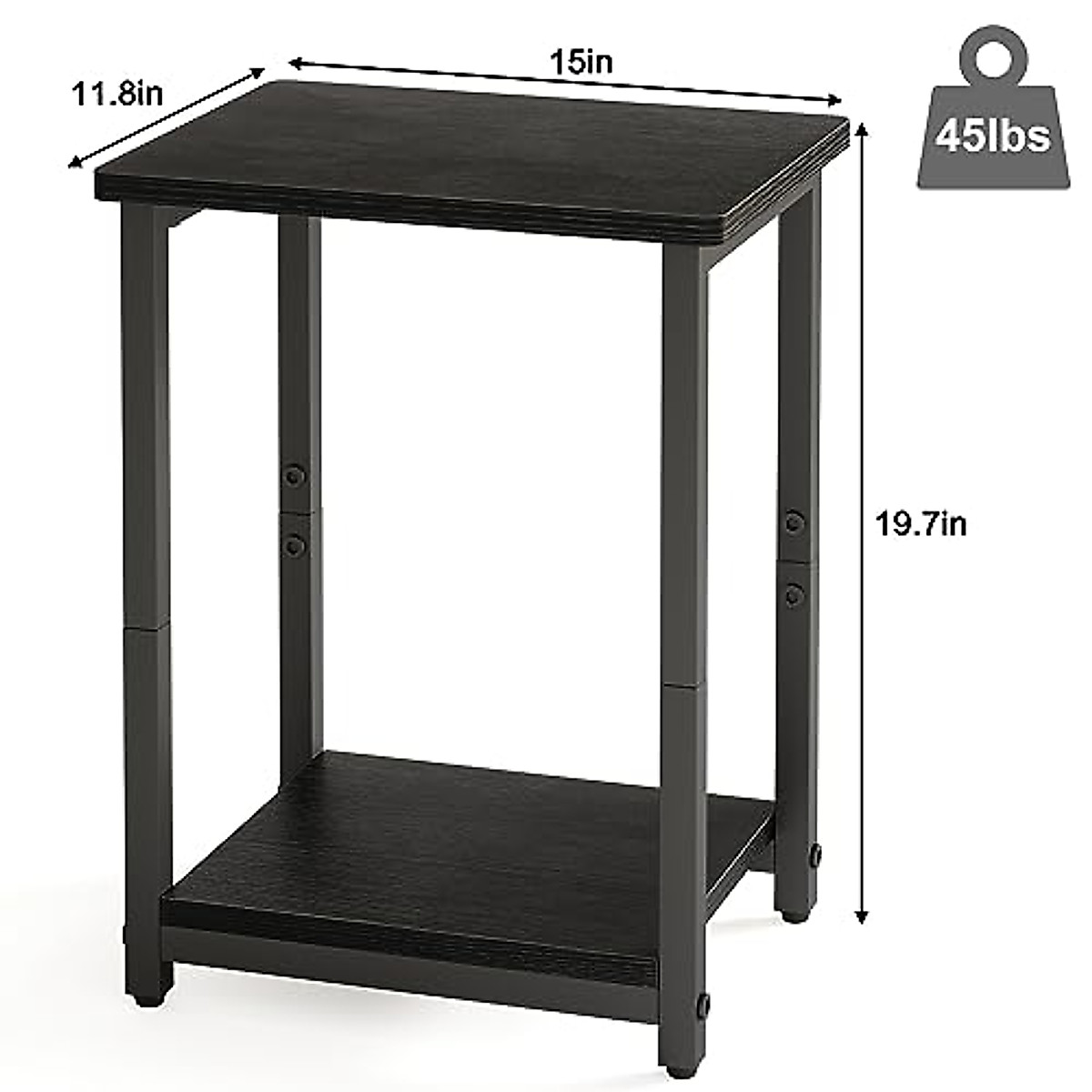 Fixwal Side Tables Set of 2, 2-Tier Small Black End Table Sofa Table Nightstand Bedside Table for Living Room, Bedroom, Office