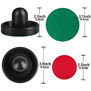 URATOT Air Hockey Pushers and Air Hockey Pucks Air Hockey Paddles, Goal Handles Paddles Replacement Accessories for Game Tables(4 Pushers, 8 Red Pucks and 8 Green Pads)