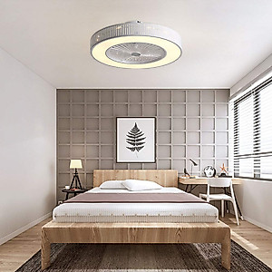 YIYIBYUS 23.5-Inch Modern Fan Chandelier LED 3 Colors 3 Speed with Remote Control Ceiling Fan Ceiling Light Mute Suitable for Living Room, Bedroom, Dining Room (white and black) (21.65 Inch White)