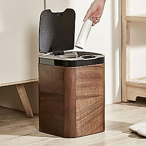 WENLII Smart Wooden Living Room Sense Trash Can Household Inductive Ashbin Dynamic Storage Bucket Large Garbage Cans