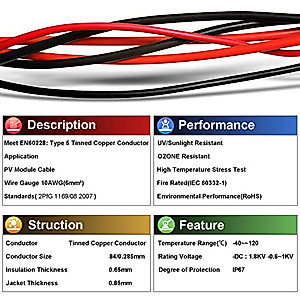 10 Gauge Wire Tinned Copper Tray Cable - Connect Charge Controller and Battery for Solar Panel MPPT RV Automotive Marine Boat 10FT 10AWG