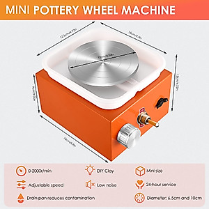 NantFun Mini Pottery Wheel Machine, 6.5cm 10cm Double Turntables Detachable Basin Forming Machine Adjustable Speed Electric Ceramic Wheel with Clay Tools for Kids Adults Beginners (Orange)
