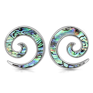Zaya Body Jewelry Pair 0g or 2g Steel Blue Green Abalone Ear Spirals Tapers Gauges 8mm 6mm (0g 8mm)