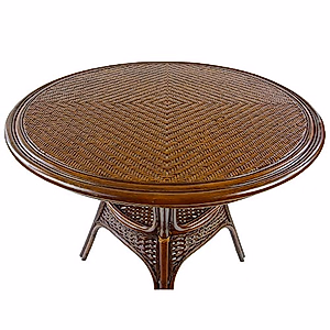 Alexa Round Dining Table Dark Walnut Color Natural Rattan Wicker Handmade Design