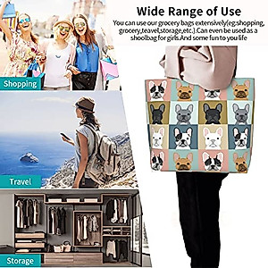 Drieyuil Cute Puppy Pet Dog Pattern Large Tote Bag for Women Reusable Beach Bags Canvas Shoulder Bag Handbag Waterproof for Travel Grocery Shopping (French Bulldog)