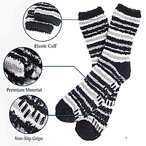 Fuzzy Socks Men with Grippers, Winter Fluffy Slipper Socks Stocking Stuffers Mens Hospital Socks Cozy Warm Non Slip Heated Plush Sleep Footies 5 Pairs