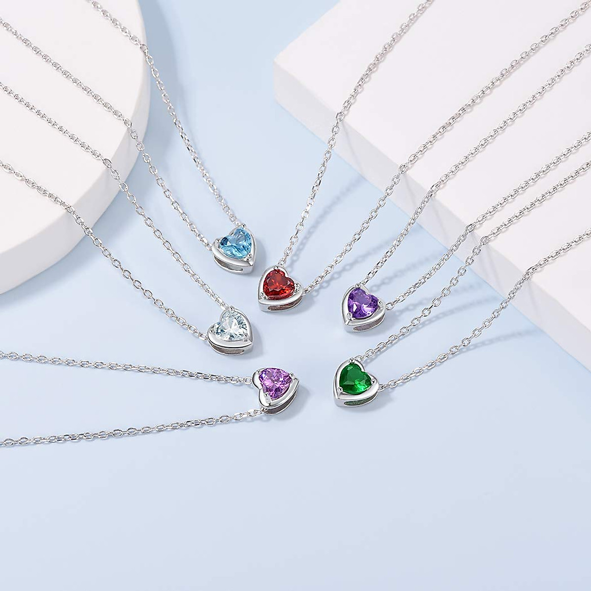 Suplight March Birthstone Necklace 925 Sterling Silver Small Blue Aquamarine Heart Necklace for Women