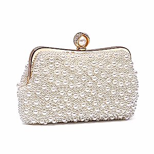 Mulian LilY M810 Womens Clutch Evening Bags Full Beaded Artificial Pearls Handbag for Wedding Bridal Parites Prom Ivory