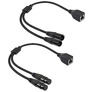 GELRHONR Dual XLR 3Pin Male to RJ45 Female Adapter Cable,RJ45 Female to Dual DMX XLR 3Pin Female Extension Cable Use Cat5 Ethernet for DMX-CON Controller Series-Black/1.7Ft