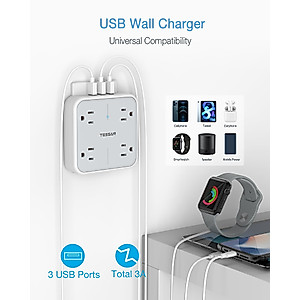 Multi Plug Outlet Extender with USB, TESSAN Surge Protector Splitter 3 USB Wall Charger, Multiple Expander for Travel, Home, College Dorm Room