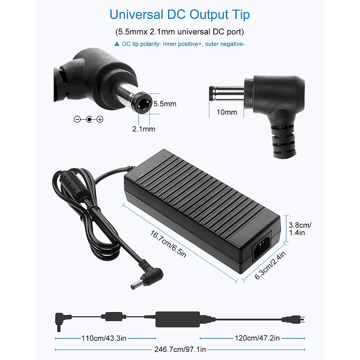 ALITOVE 24V Power Supply DC 24 Volt 5A AC Adapter 100-240V AC/DC Adapter Transformer Compatible 5 Amp 4A 3A 2.7A 2.5A 2A with 5.5 * 2.5mm/2.1mm Tip for LED Strip CCTV Camera Printer LCD Monitor