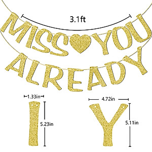 Qttier Miss You Already Banner, Pre-strung Party Decorations for Farewell Party Going Away Party Goodbye Party Retirement Graduation, Gold Glitter
