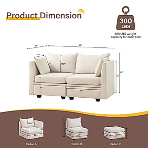 JMYMRY Modular Sectional Sofa, Convertible Sofa Couch with Storage, Flexible Modular Combinations Fabric Couch for Living Room (Beige, Ottoman Module)