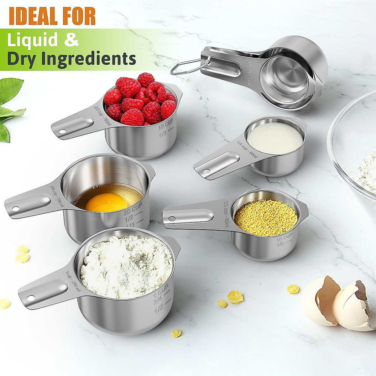 Paincco Stainless Steel Measuring Cups & Spoons Set of 21, Includes 7 Nesting Metal Measuring Cups, 9 Measuring Spoons and 5 Mini Measuring Spoons, Kitchen Gadgets for Cooking & Baking