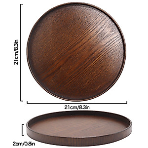 Solid Wood Serving Tray, Round Non-Slip Tea Coffee Snack Plate Food Meals Serving Tray with Raised Edges for Home Kitchen Restaurant (10.7inch, Brown)