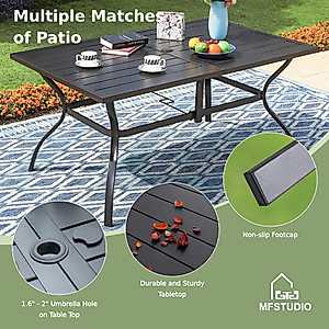 MFSTUDIO 7-Piece Patio Dining Set, Outdoor Furniture 6 Sling Dining Swivel Chairs and Steel Frame Slat Larger Rectangular Table with 1.57" Umbrella Hole for Backyard, Blue
