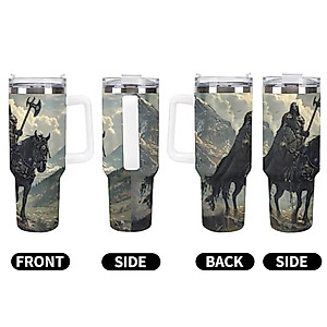Death Dealer Viking On Horse 40OZ Tumbler Stainless Steel Travel Mug Water Bottle Car Cup Tea Cups with Lid White-style