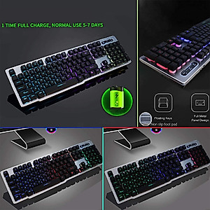 Rechargeable Gaming Keyboard Mouse Combo,2.4G Wireless Backlit Mechanical Feeling Ergonomic Keyboards with Optical Mice Set for Computer Game (Black)