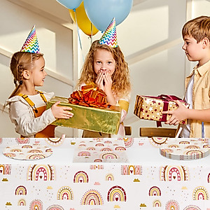 Boho Rainbow Party Supplies Boho Rainbow Baby Shower Tableware Set Including Paper Plates Napkins Tablecloth for Boho Birthday Party Baby Shower Decorations Supplies