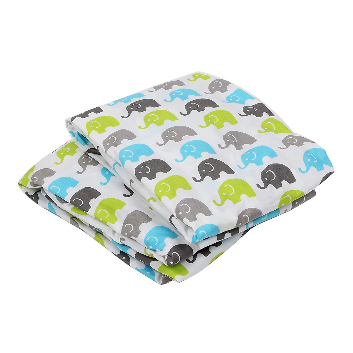 Bacati - Elephant Aqua, Lime, Grey 100% Cotton Percale 2 Pack Baby Crib & Toddler Bed Fitted Sheets