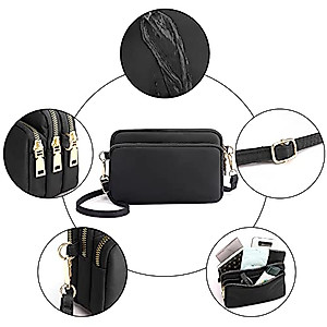 WITERY Multi Zipper Small Crossbody Bags for Women - Waterproof Mini Purse Nylon Travel Shoulder Bag Cell Phone Purse Pouch with Shoulder Strap