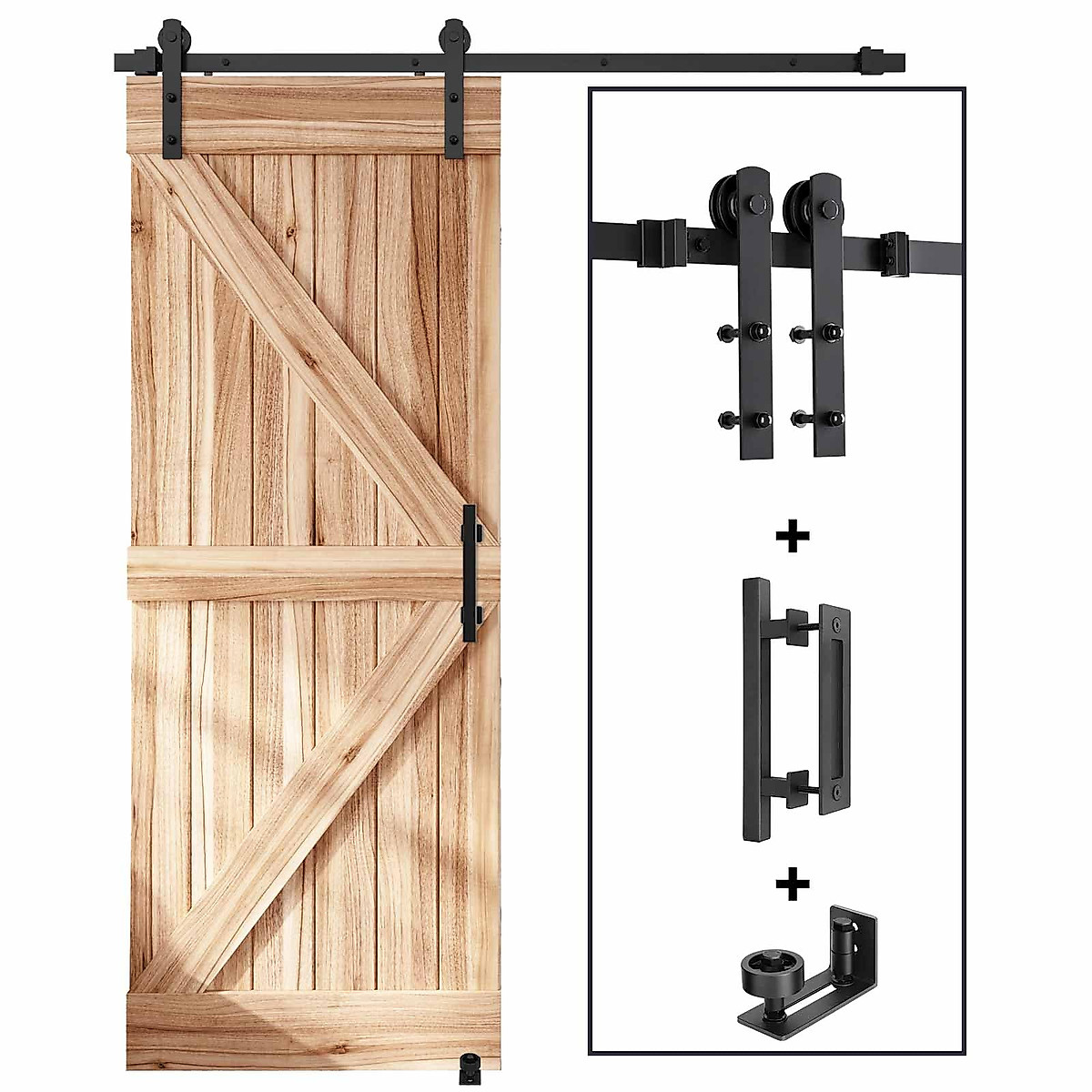 EaseLife 5 FT Sliding Barn Door Track and Handle Hardware Kit,Heavy Duty,Straight Pulley,Slide Smoothly Quietly,Easy Install (5FT Track Kit for 24"~30" Wide Single Door)