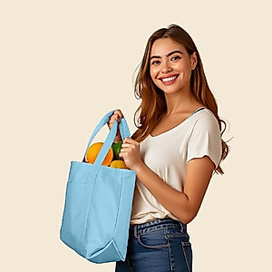 DALIX 20" Solid Color Cotton Canvas Shopping Tote Bag in Light Blue