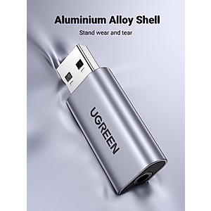 UGREEN USB to Audio Jack USB External Sound Card 3.5mm Audio Adapter 2 in 1 USB A to Aux TRRS Headphone Adapter Microphone Stereo Jack Aluminum Compatible with PS5 PC Windows Mac Linux Laptop Desktop