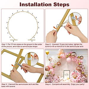 Fikowo Metal Balloon Arch, Round Arch Backdrop Stand 8 FT(2.5M) Large Golden Circle Arch Frame with Base for Birthday, Wedding, Party, and Baby Shower Photo Background Decorations (Gold)