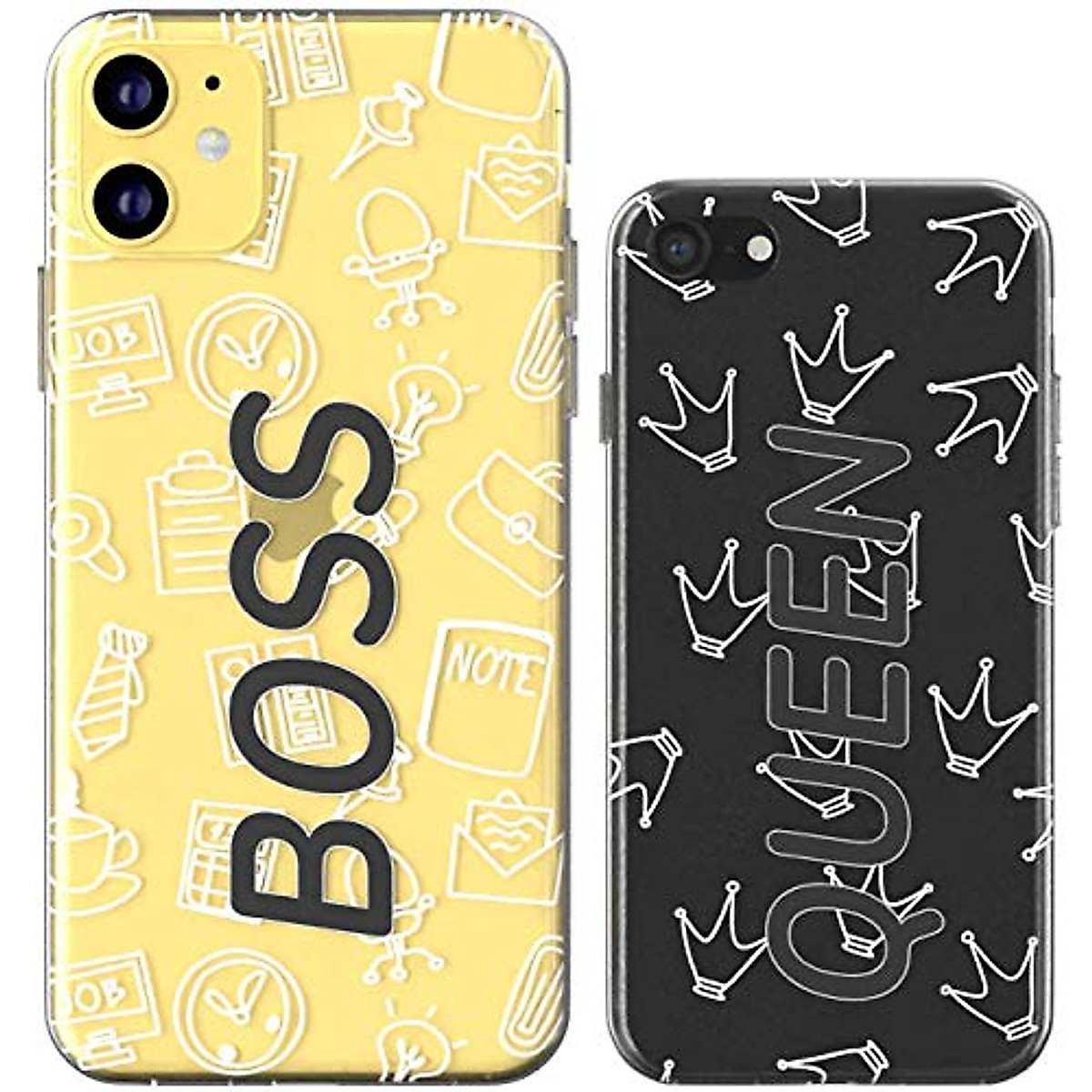 Toik Matching Couple Cases for Apple iPhone 11 Pro Xs Max Xr 10 X 8 Plus 7 6s 5s SE Cover Boyfriend Clear Lightweight Queen Basic Pattern Cute Protective Soulmate Boss Silicone Anniversary Simple